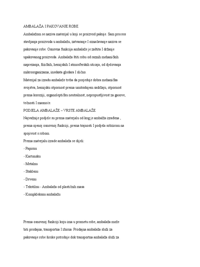 Ambalaža I Pakovanje Robe | PDF