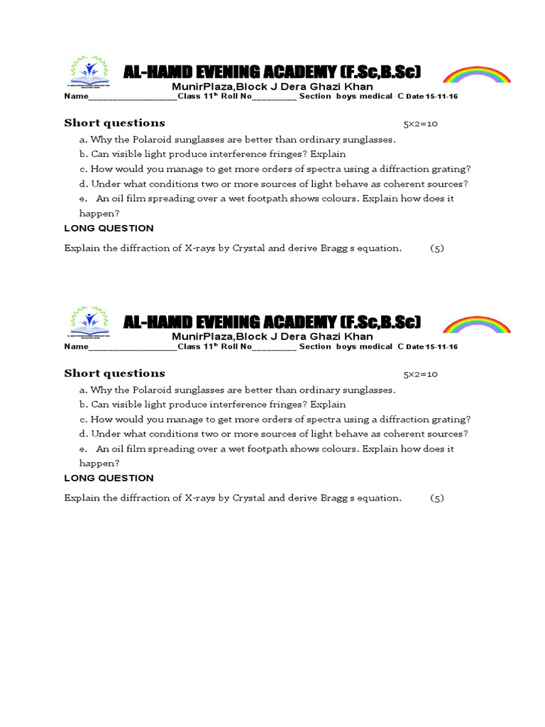 Al-Hamd Evening Academy (F.SC, B.SC) : Short Questions | PDF | Science ...