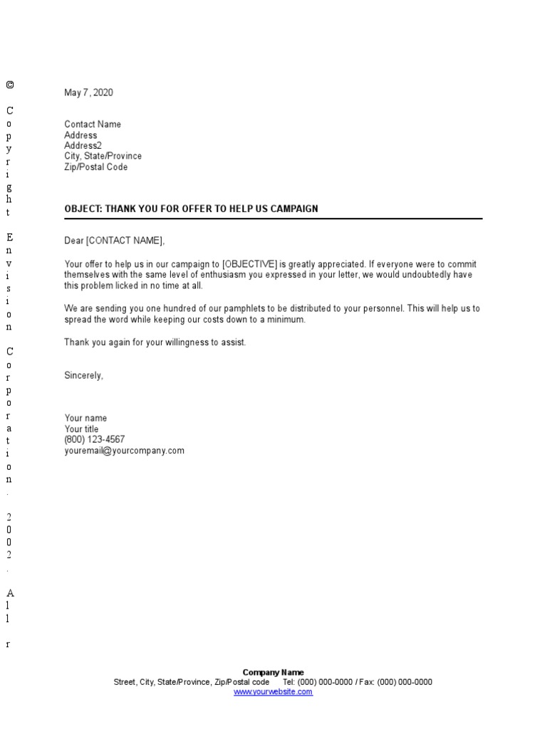 Thank You For Offer To Help Us Campaign | PDF