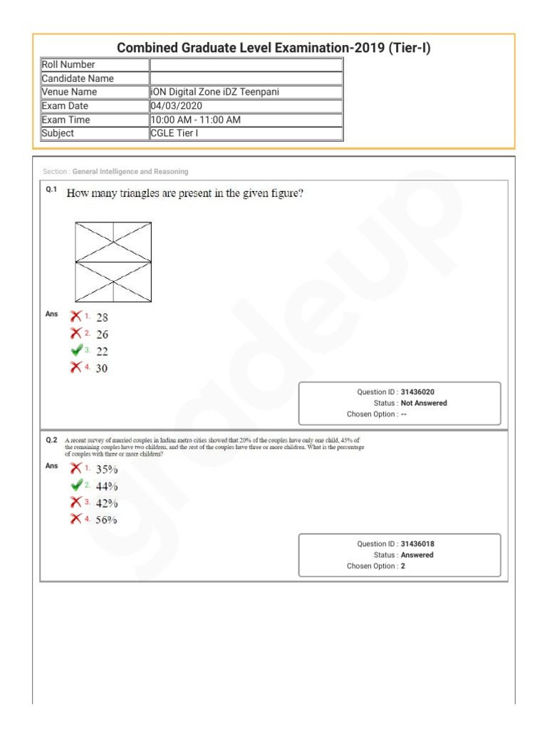 Combined Graduate Level Examination-2019 (Tier-I) | PDF | Question