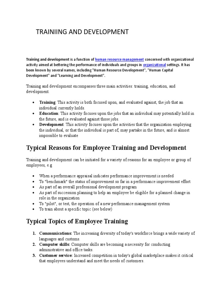 Training and Development | PDF | Needs Assessment | Goal