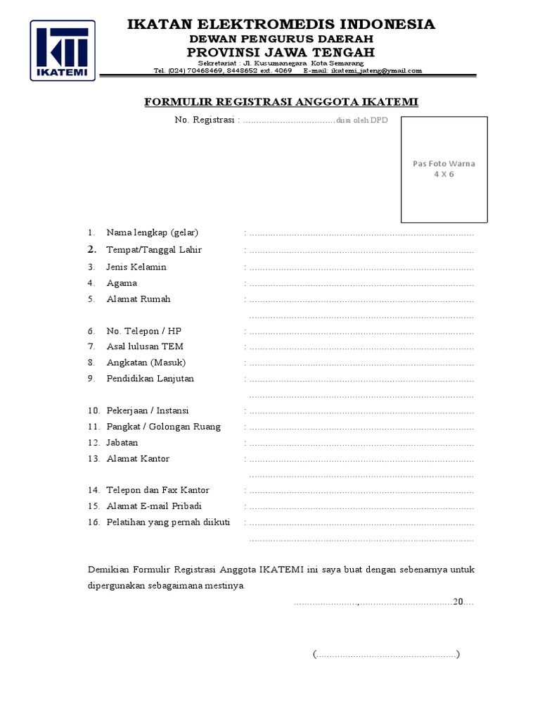 Formulir Registrasi Anggota IKATEMI | PDF