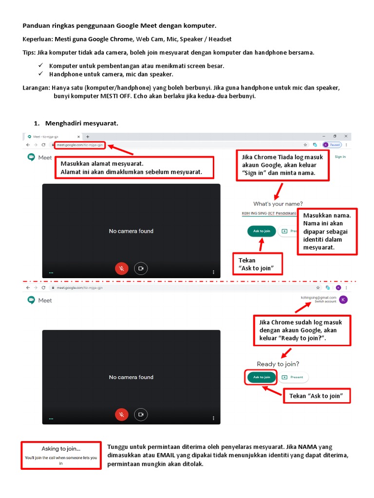 Panduan Ringkas Penggunaan Google Meet PDF | PDF
