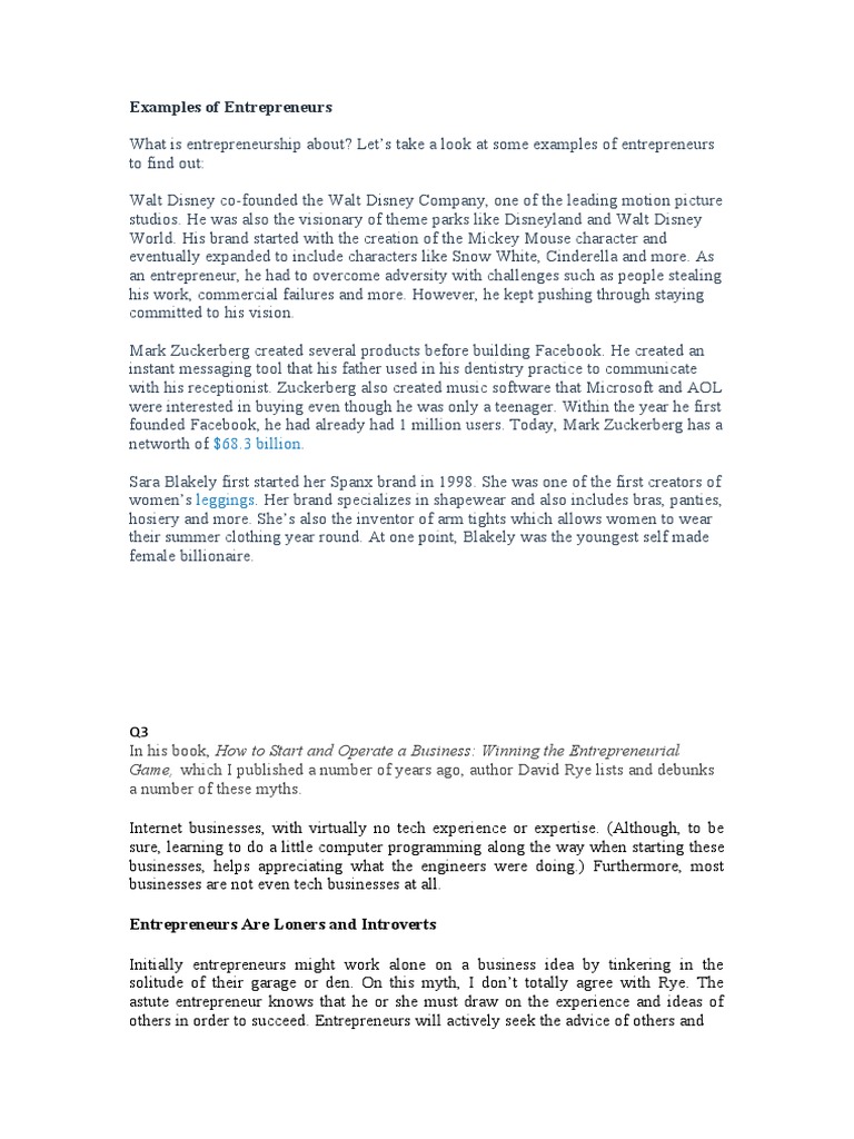 Notable Examples of Entrepreneurs | PDF | Business