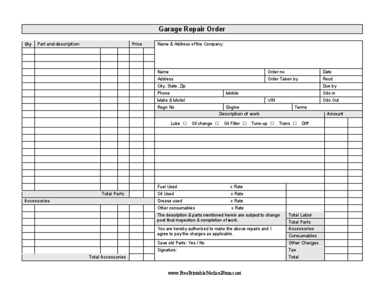Garage Repair Order: Qty Part and Description Price | PDF | Energy And ...