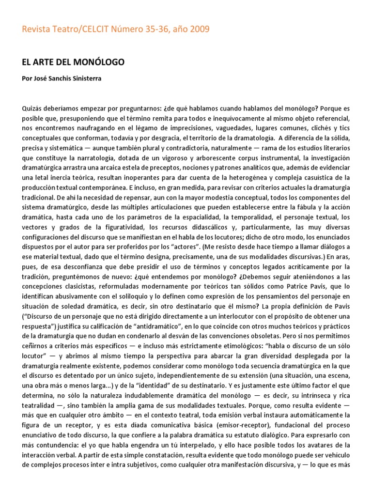 El Arte del Monólogo Teatral | PDF | Monólogo | Teatro