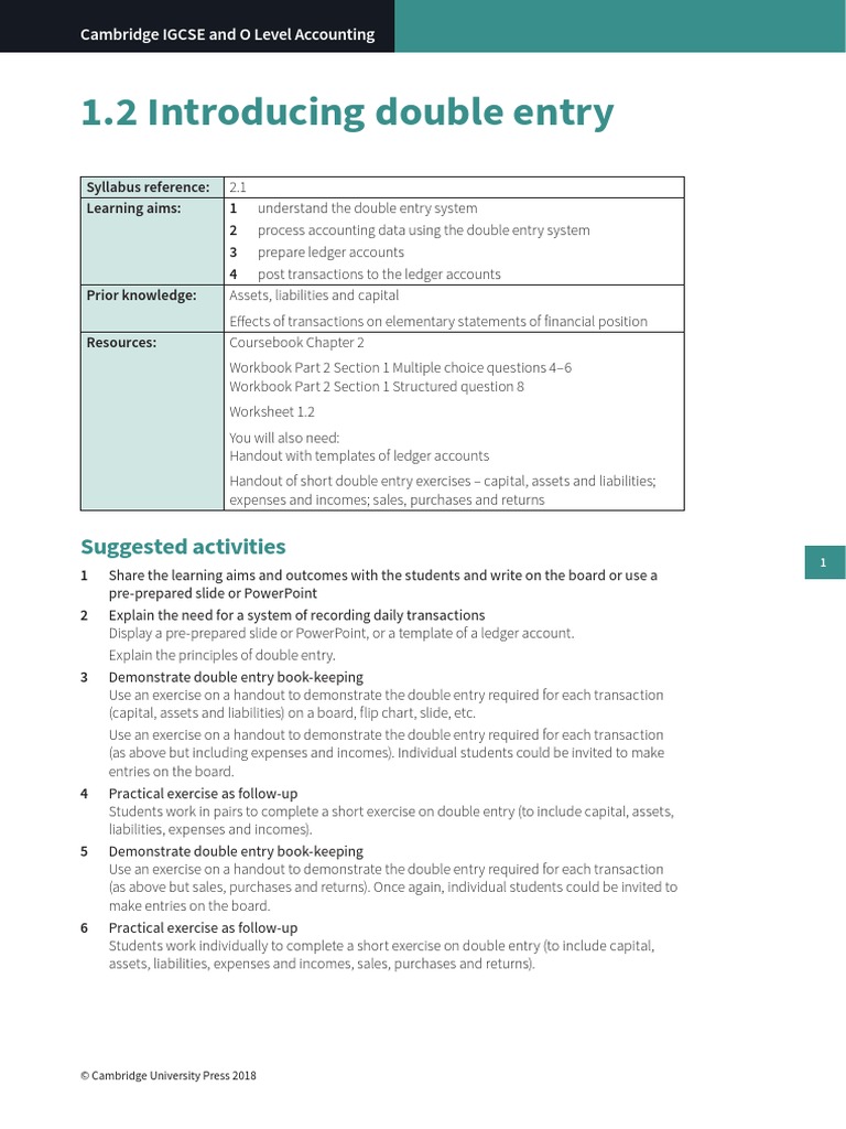 1.2 Introducing Double Entry: Suggested Activities | PDF | Bookkeeping ...