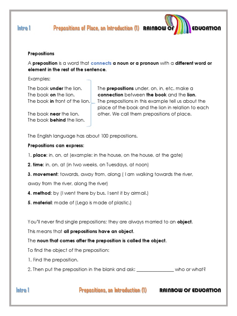 Introduction to Prepositions of Place | PDF | Object (Grammar ...