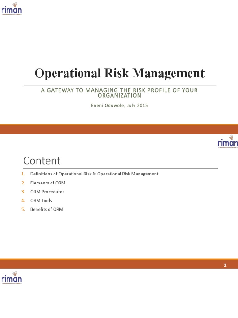 Operational Risk Management: A Gateway To Managing The Risk Profile of ...