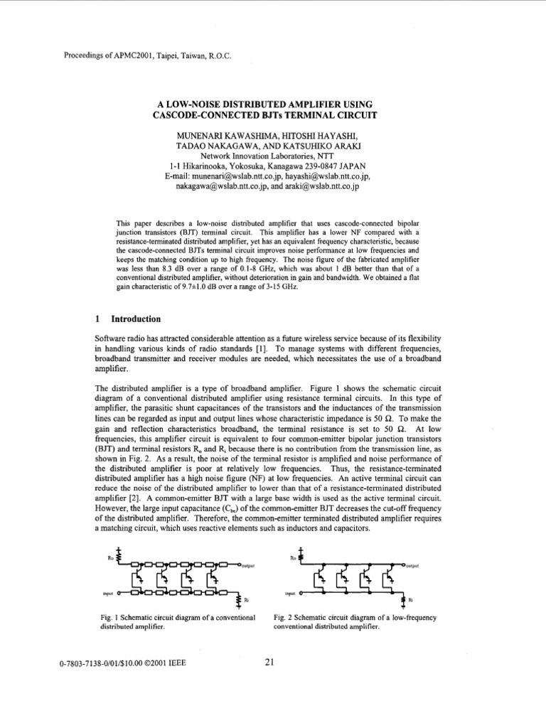 A Low-Noise Distributed Amplifier Using Cascode-Connected Bjts Terminal ...
