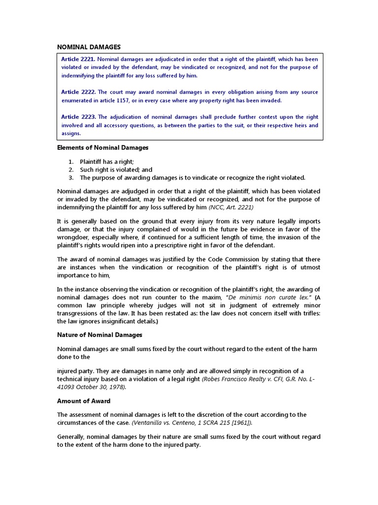 Nominal and Temperate Damages | PDF | Damages | Negligence