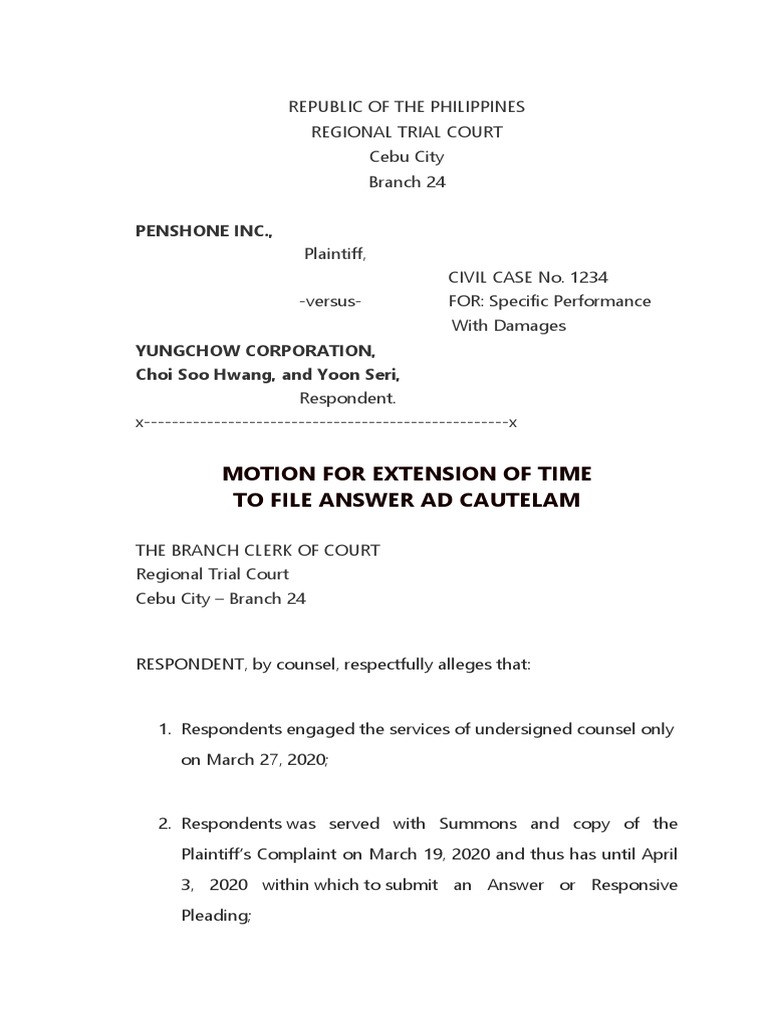 Motion For Extension | PDF | Pleading | Lawsuit