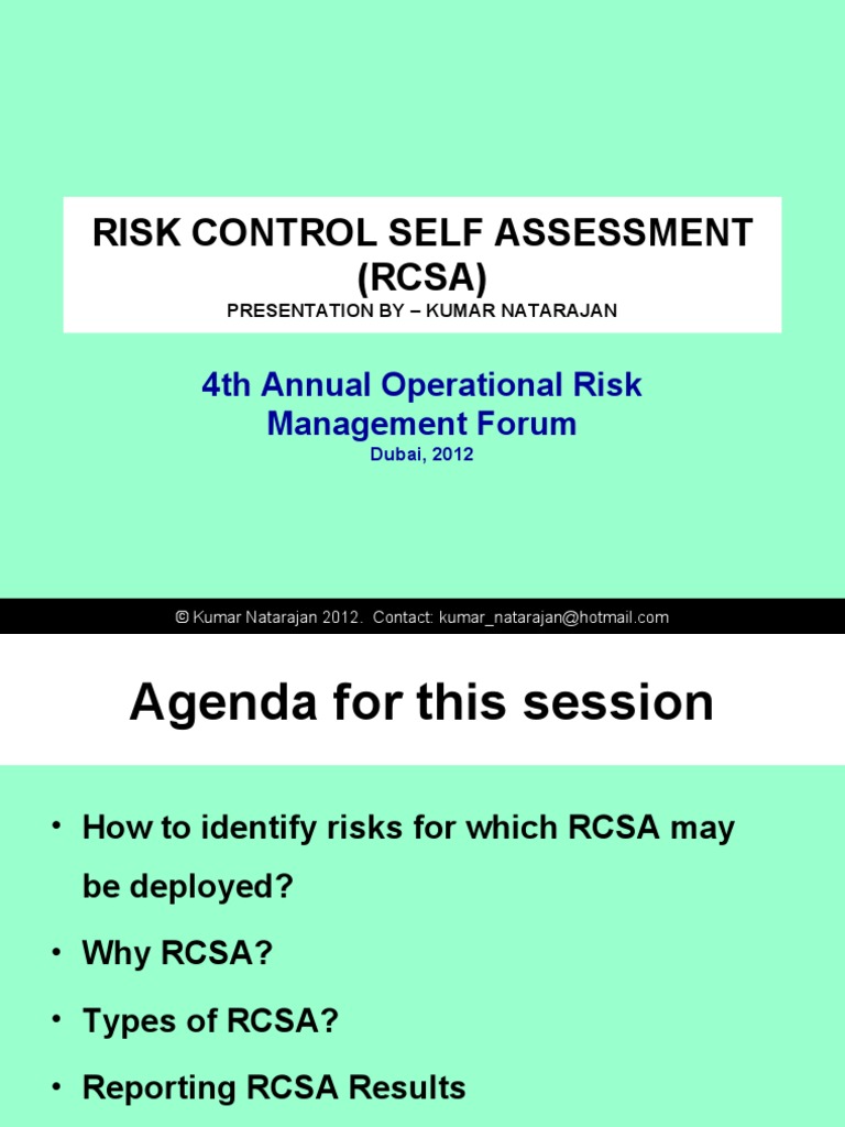 Risk Control Self Assessment (RCSA) : 4th Annual Operational Risk ...