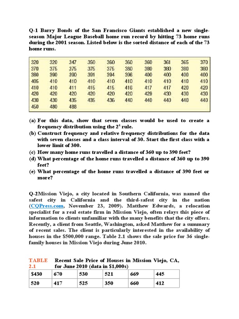 Frequency Distribution Practice Example Jagg | PDF | Home Run | Statistics