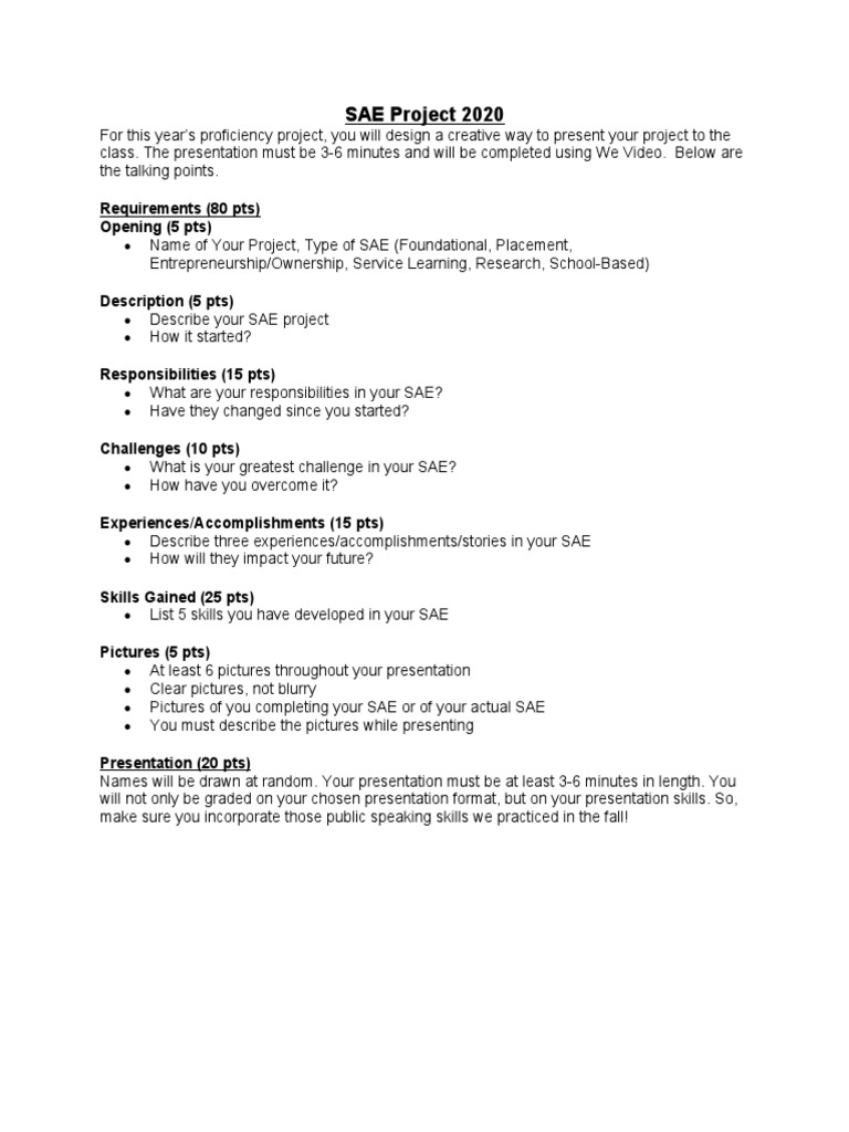 SAE Project 2020: Requirements (80 PTS) Opening (5 PTS) | PDF | Service ...
