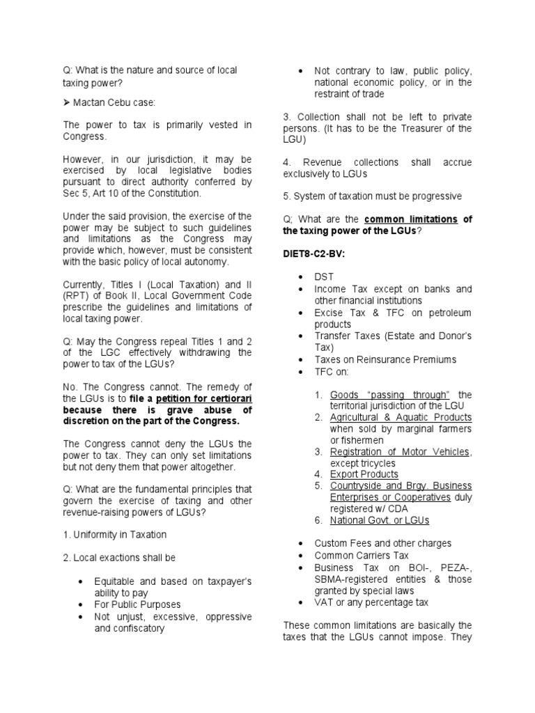 The Taxing Power of The Lgus? Diet8-C2-Bv | PDF | Tax Assessment | Taxation