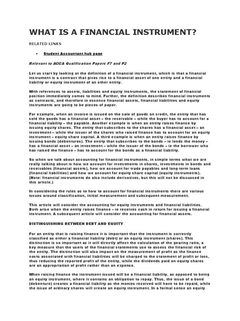 What Is A Financial Instrument | Download Free PDF | Equity (Finance ...