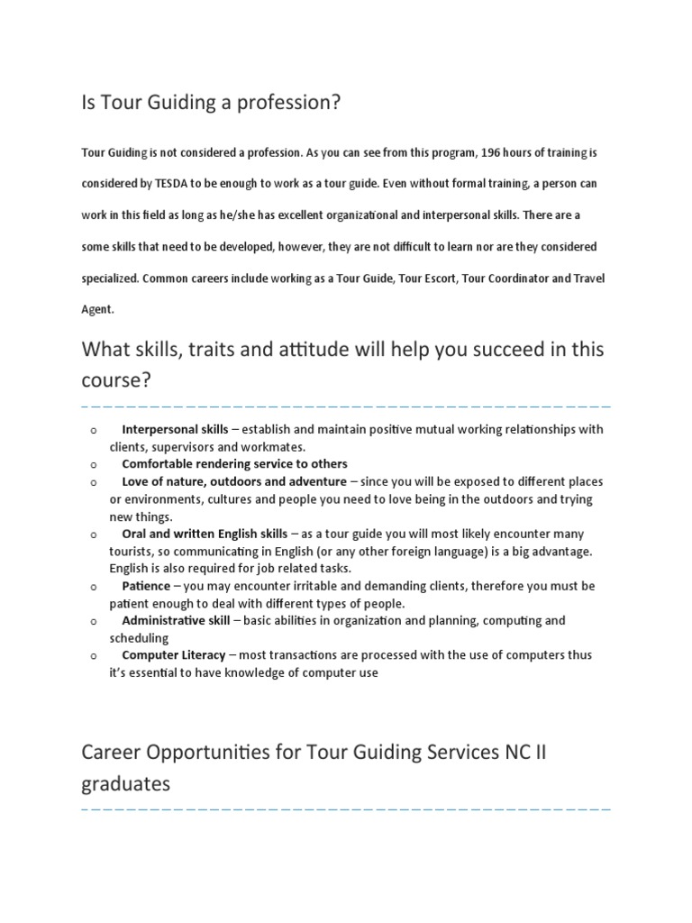 Is Tour Guiding A Profession | PDF | Skill | Tourism