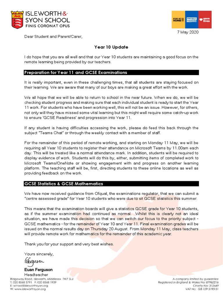 2020-05-07 Year 10 Update | PDF | Test (Assessment) | Teachers