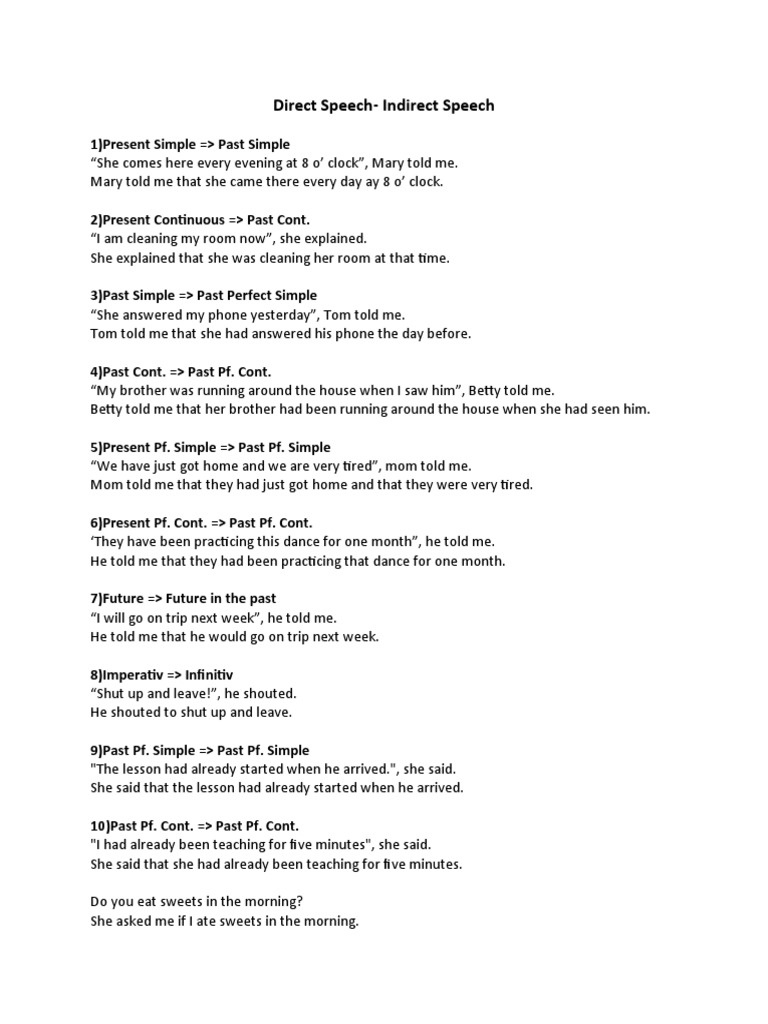 Direct to Indirect Speech Guide | PDF | Grammar | Linguistics