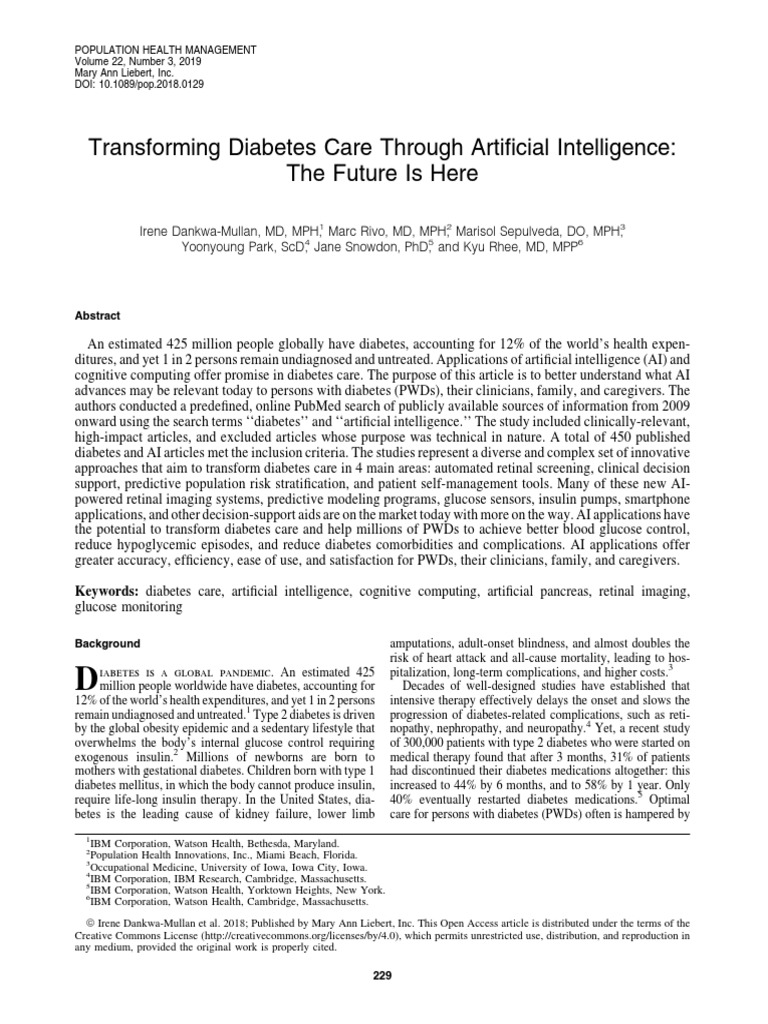 Transforming Diabetes Care Through Artificial Intelligence: The Future ...