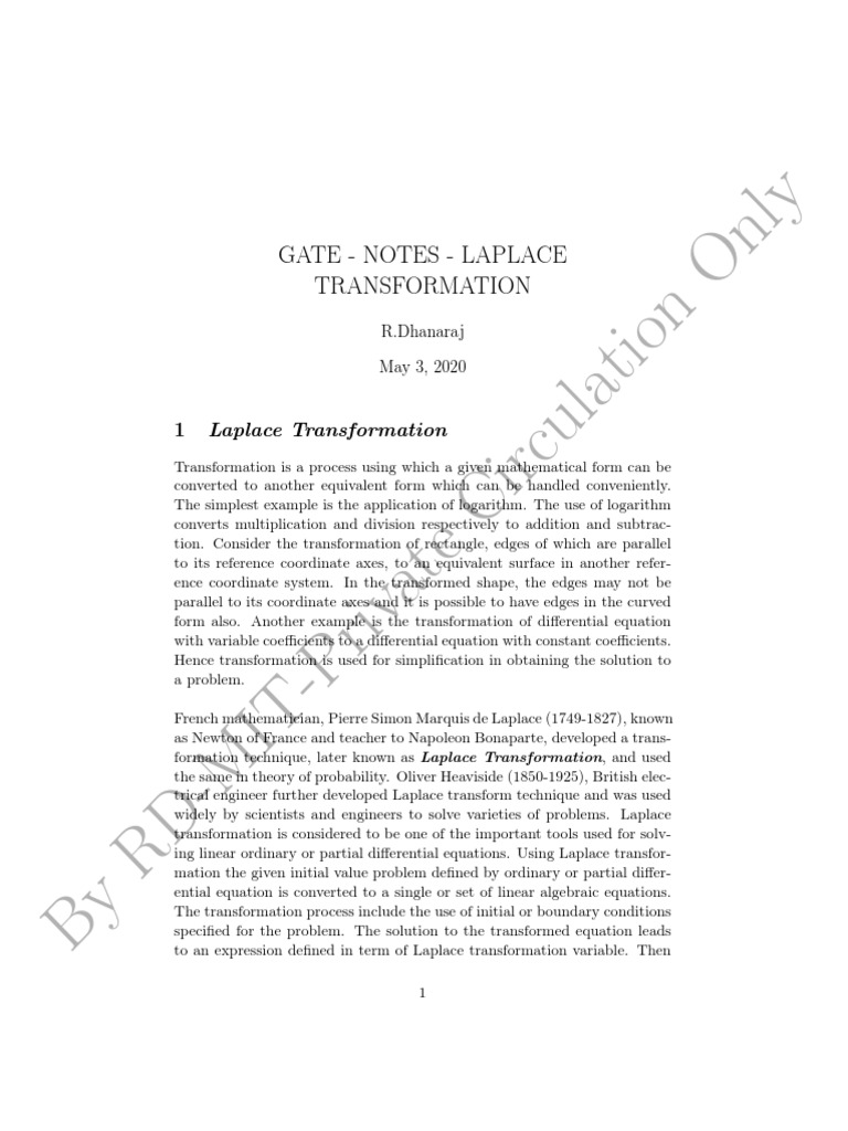 Gate - Notes - Laplace Transformation | PDF | Ordinary Differential ...