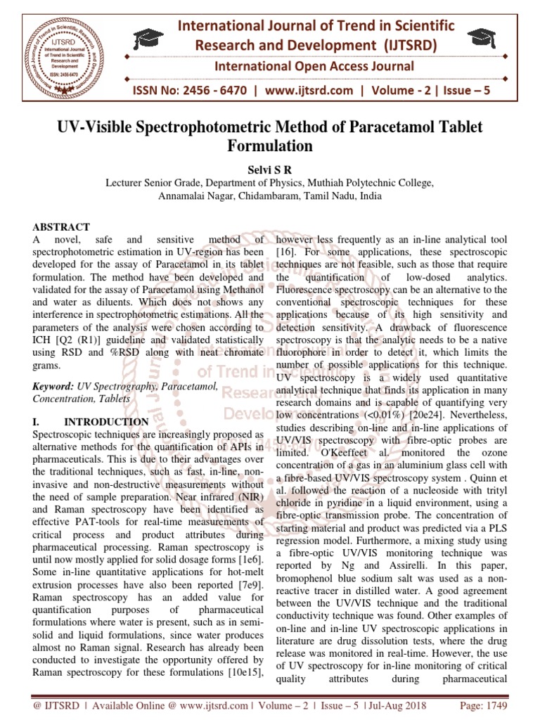 UV Spectrophotometric Assay of Paracetamol | PDF | Nonsteroidal Anti ...