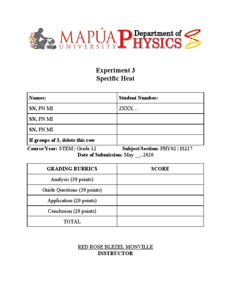 Experiment 3 Specific Heat | PDF