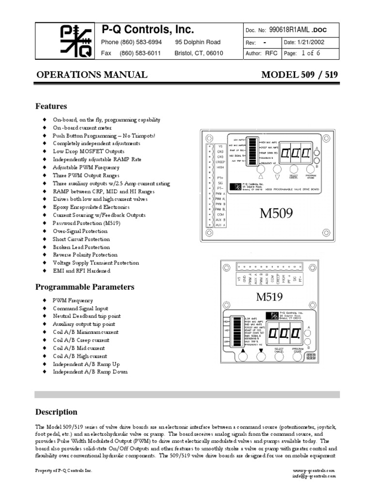 P-Q Controls, Inc.: Operations Manual Model 509 / 519 | PDF | Amplifier ...