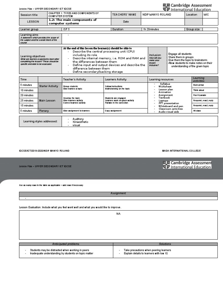 Session Title Lesson 1.2: The Main Components of Computer Systems | PDF ...
