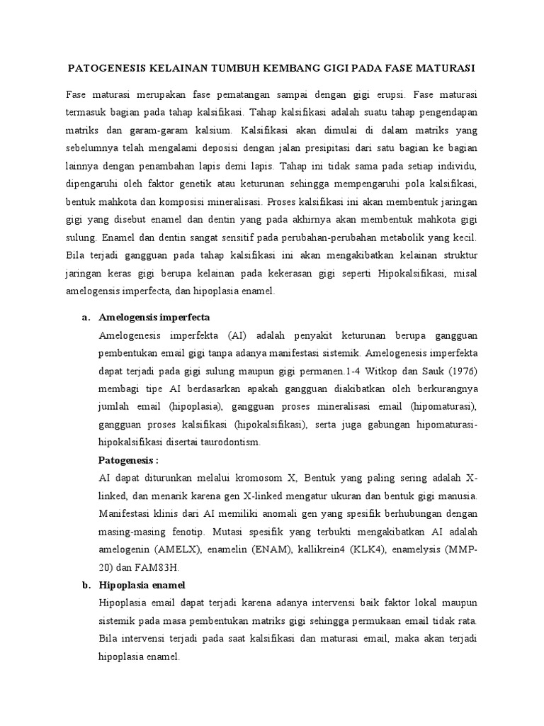 Patogenesis Kelainan Maturasi Gigi | PDF | Sains & Matematika
