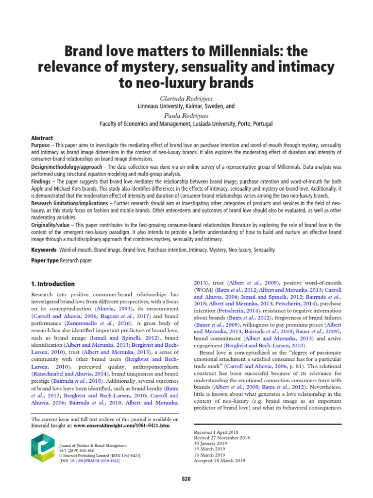 Brand Love Matters To Millennials: The Relevance of Mystery, Sensuality ...