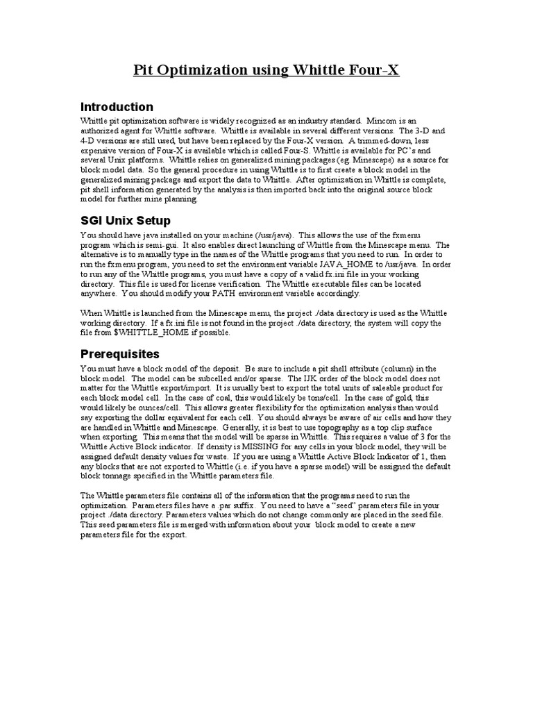 Pit Optimization Using Whittle Four-X | PDF | Java (Programming ...