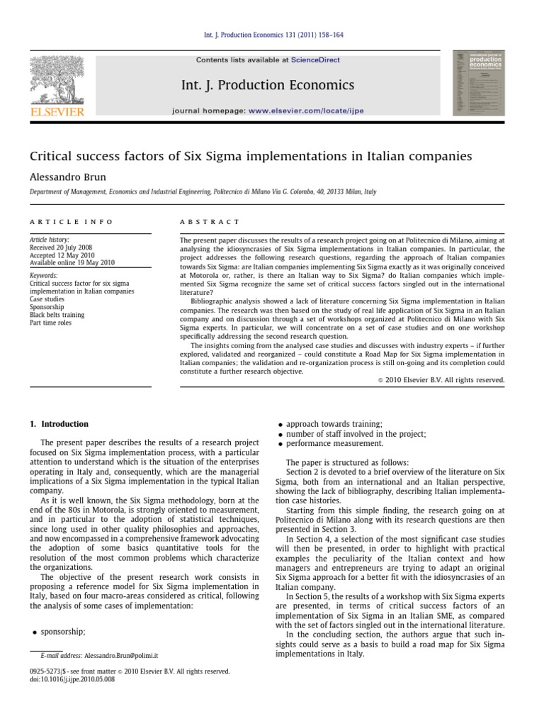 6 Sigma in Italy | PDF | Six Sigma | Production And Manufacturing