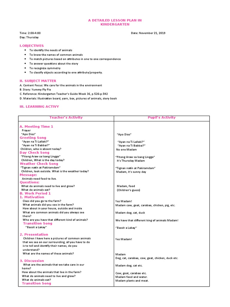 A Detailed Lesson Plan in Kindergarten | Download Free PDF | Foods