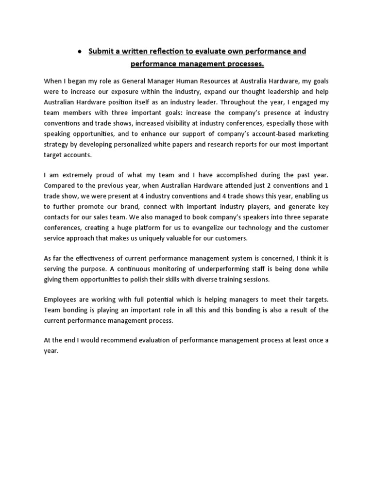 Submit A Written Reflection To Evaluate Own Performance and | PDF