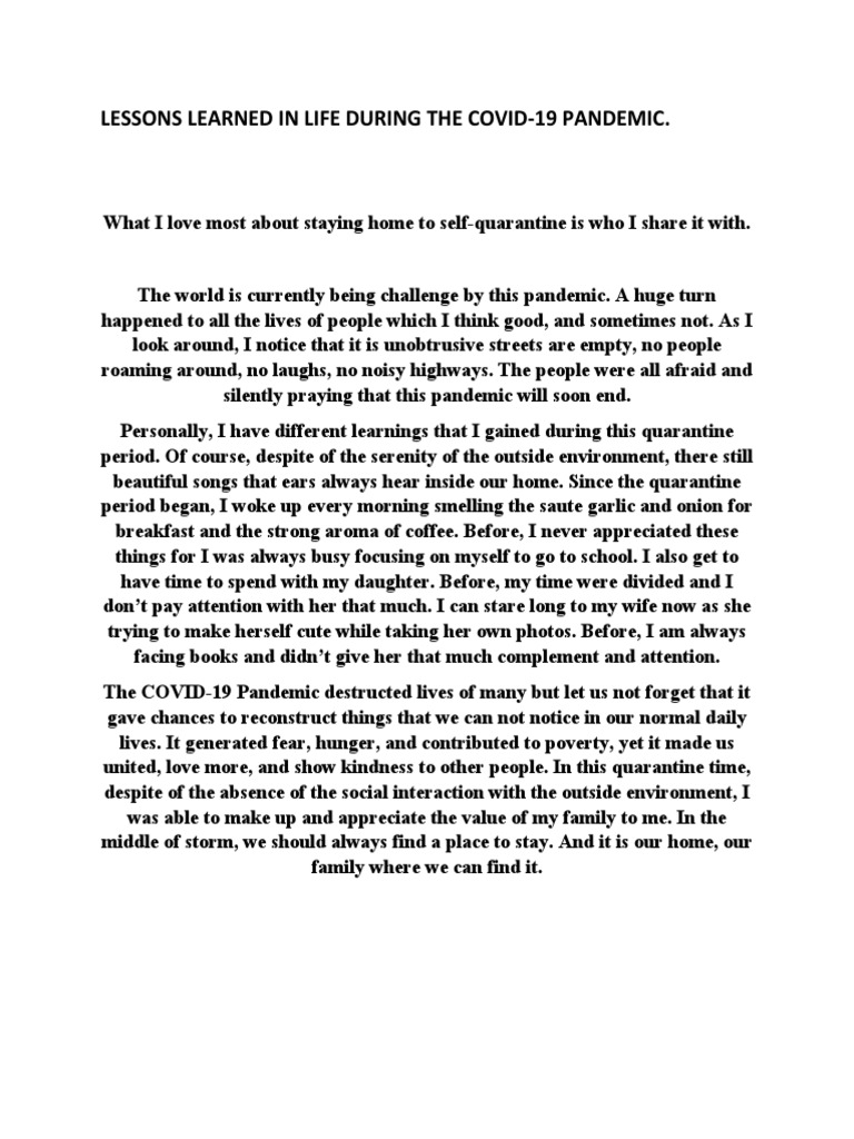 Lesson Learned In Life During Covid 19 Tyrelle Garth R Dela Cruz Pdf