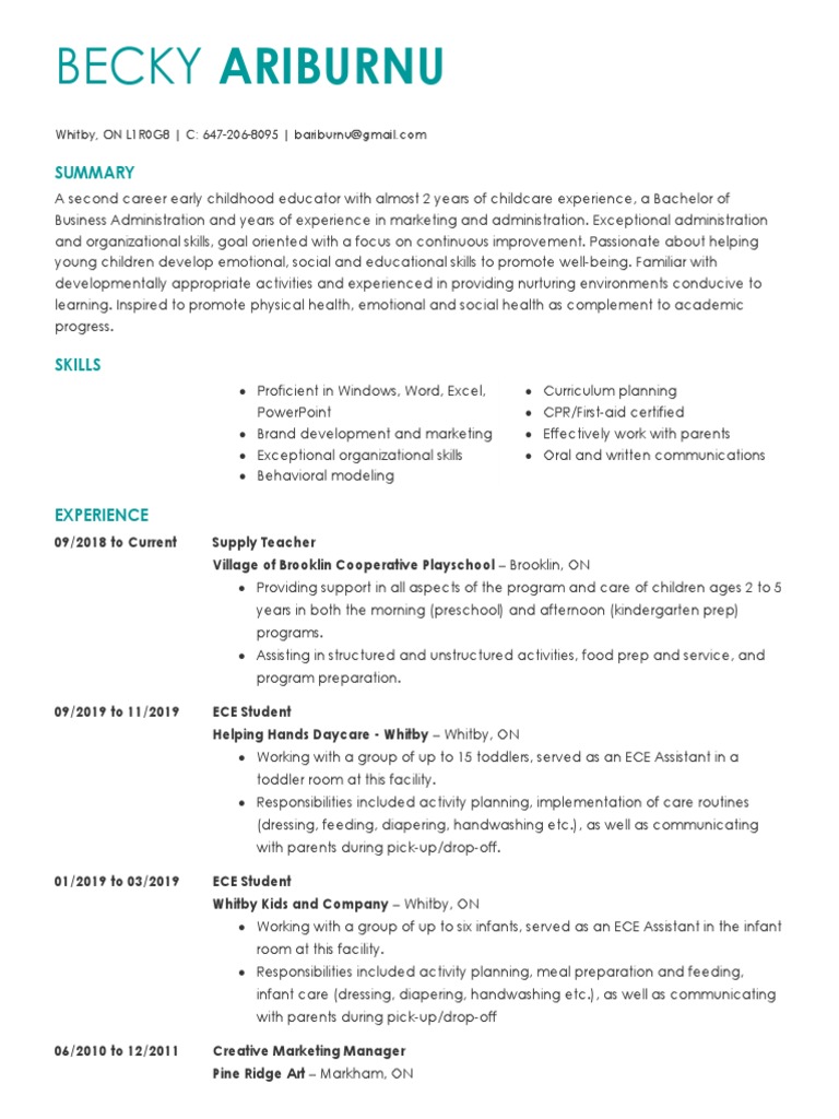 Resume 2019 | PDF | Child Care | Relationships