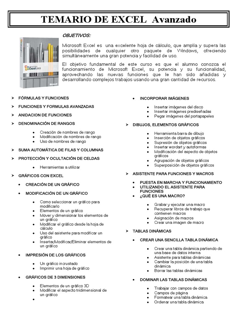 Temario Excel PDF | PDF | Microsoft Excel | Informática