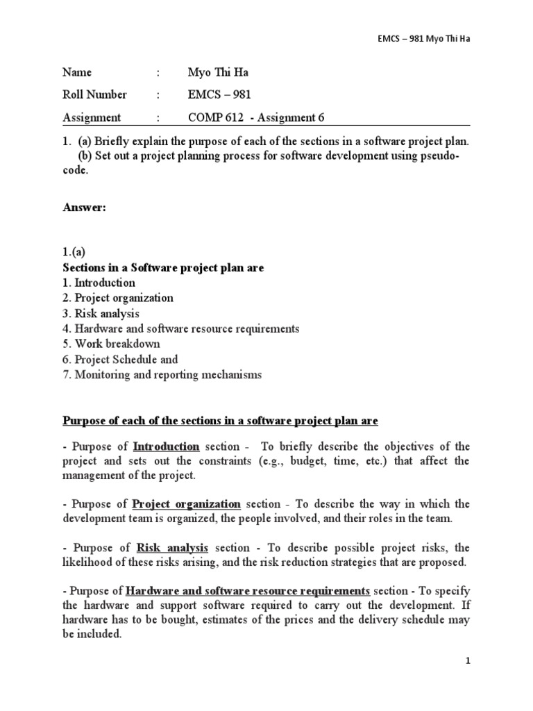 Answer Emcs 981 Myo Thi Ha Pdf Project Management Risk Management