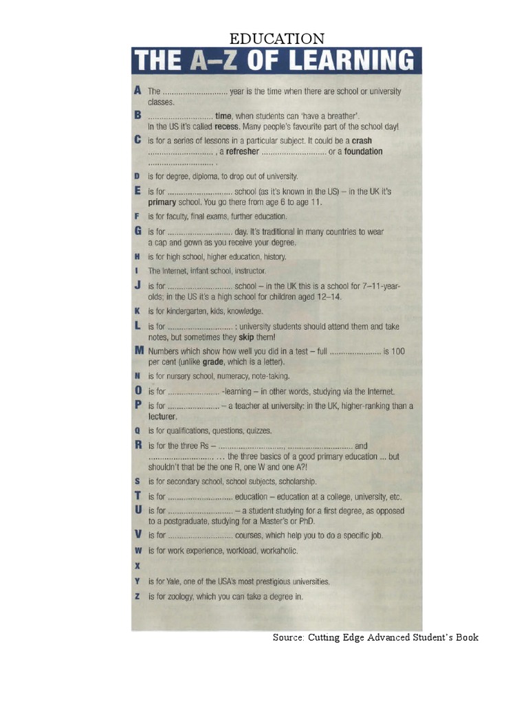 Education: Source: Cutting Edge Advanced Student's Book | PDF