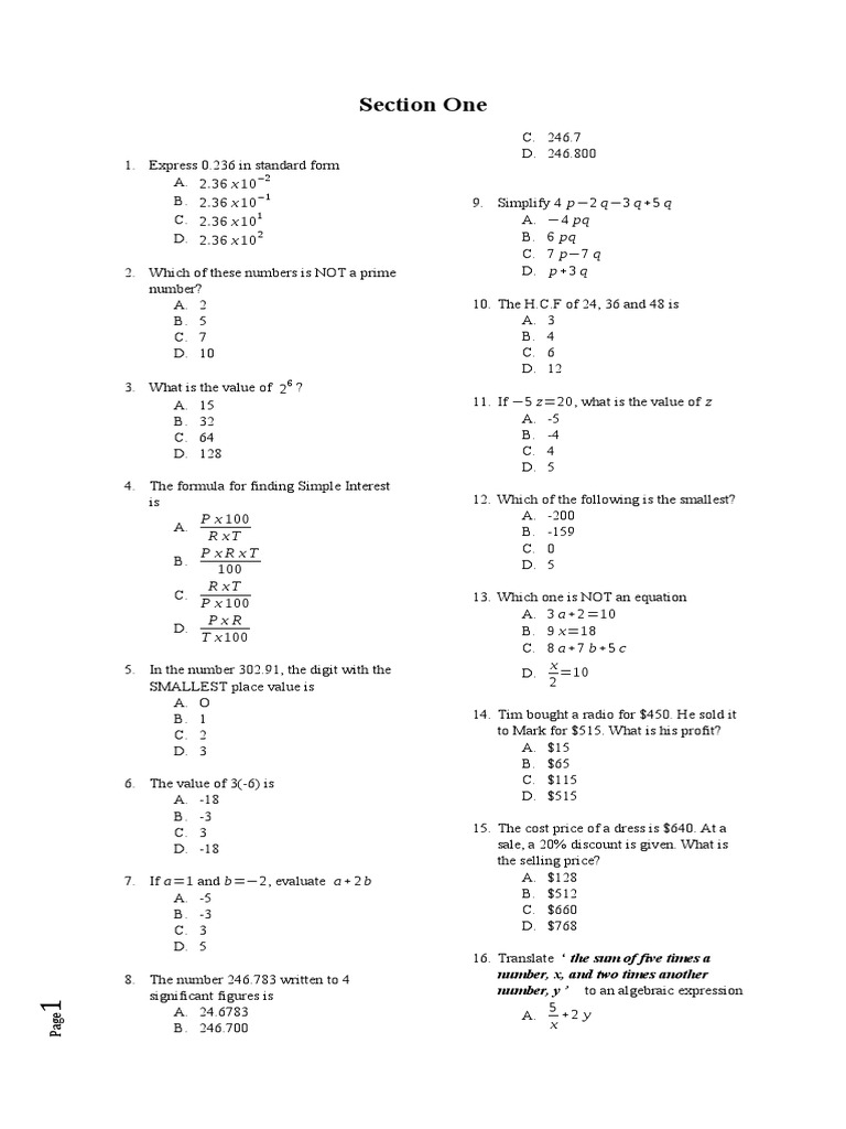 Maths Multiple Chioce Work Sheet | PDF | Interest | Prices