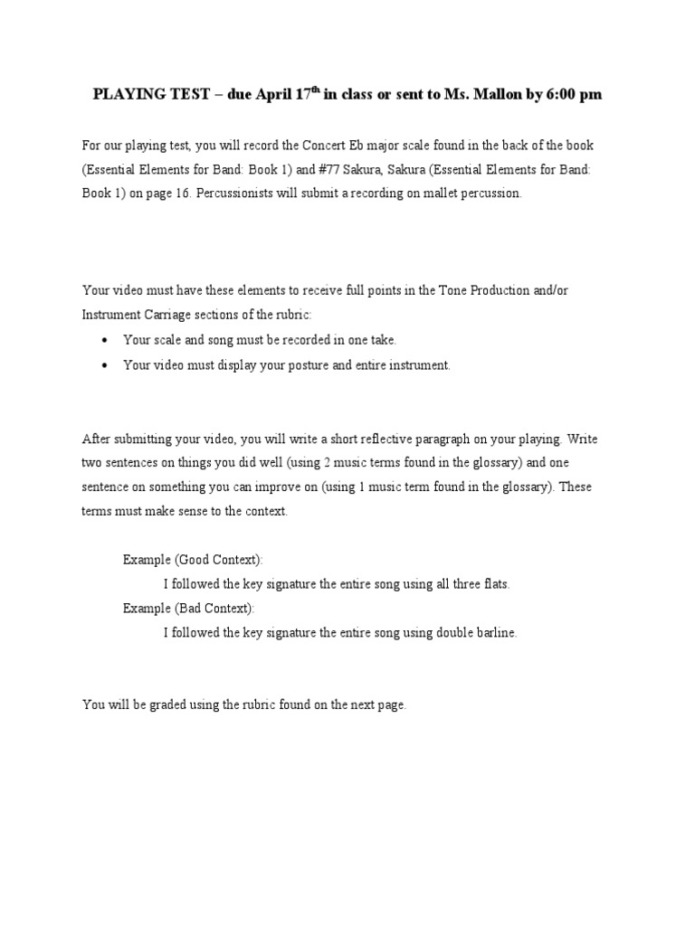 Beginning Band Assessment | Download Free PDF | Rubric (Academic ...