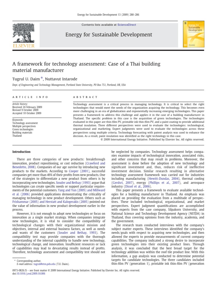 A Framework For Technology Assessment | PDF | Thin Film Solar Cell ...