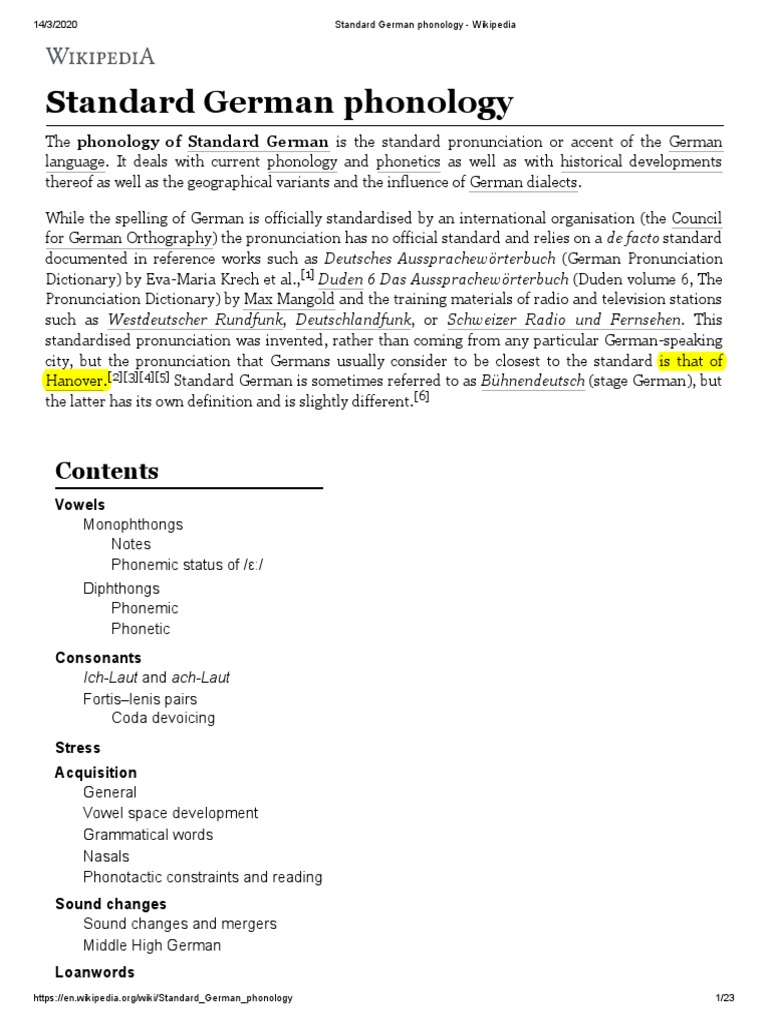 Standard German Phonology - Wikipedia | PDF | Human Communication ...
