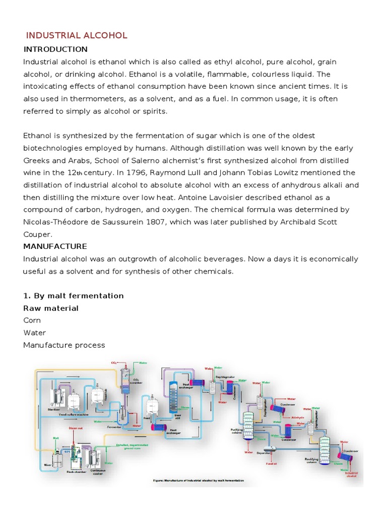 Industrial Alcohol: Manufacture Process | PDF | Ethanol | Brewing