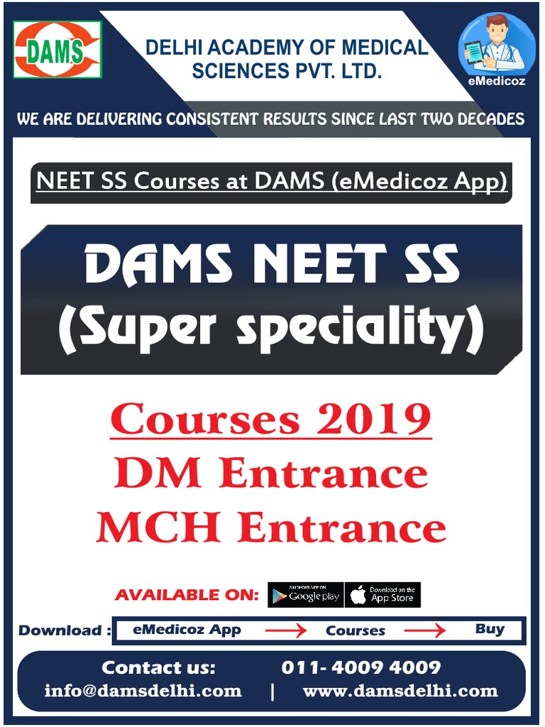 NEET SS Courses at DAMS Overview | PDF | Doctor Of Medicine | Urology