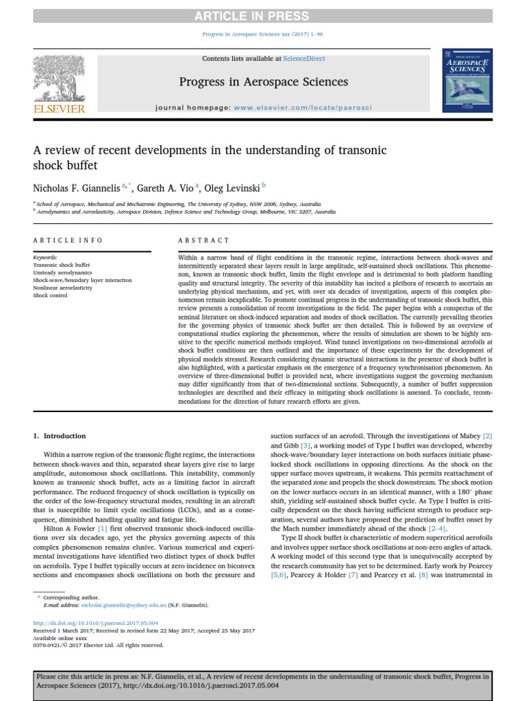 Progress in Aerospace Sciences: Nicholas F. Giannelis, Gareth A. Vio, Oleg Levinski | PDF ...