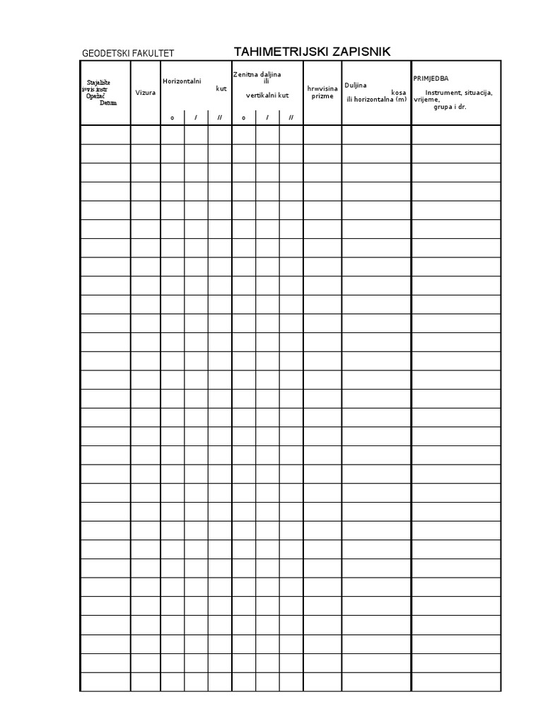 Tahimetrijski Zapisnik | PDF