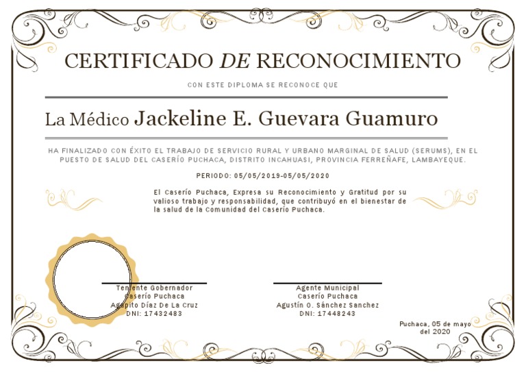 Certificado de Reconocimiento | PDF